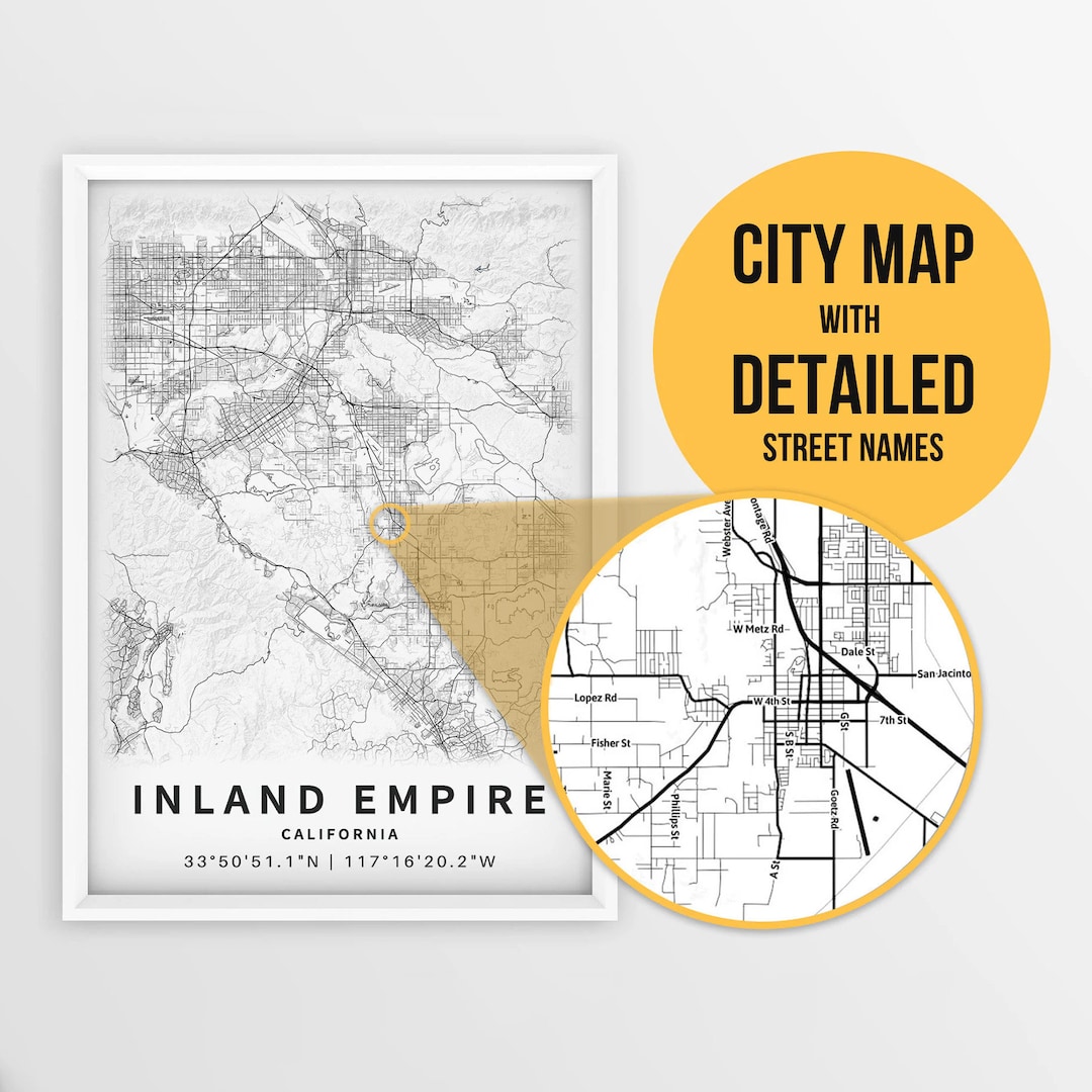 Printable Map of Inland Empire, California, USA With Street Names ...