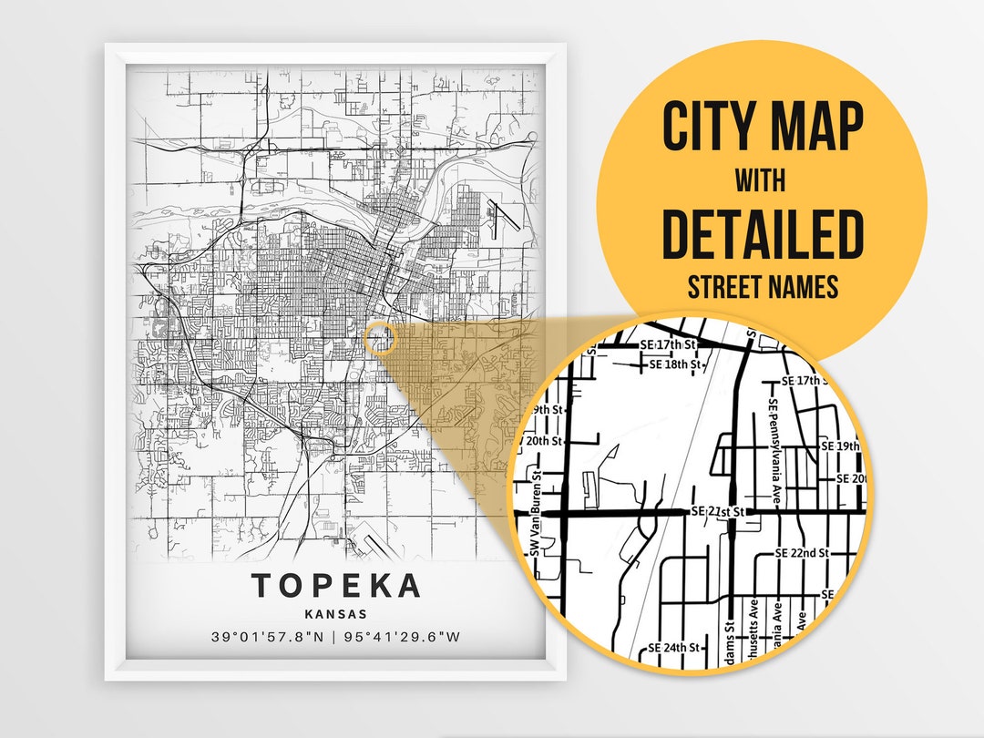 Printable Map of Topeka KS Kansas USA City Map With Street - Etsy