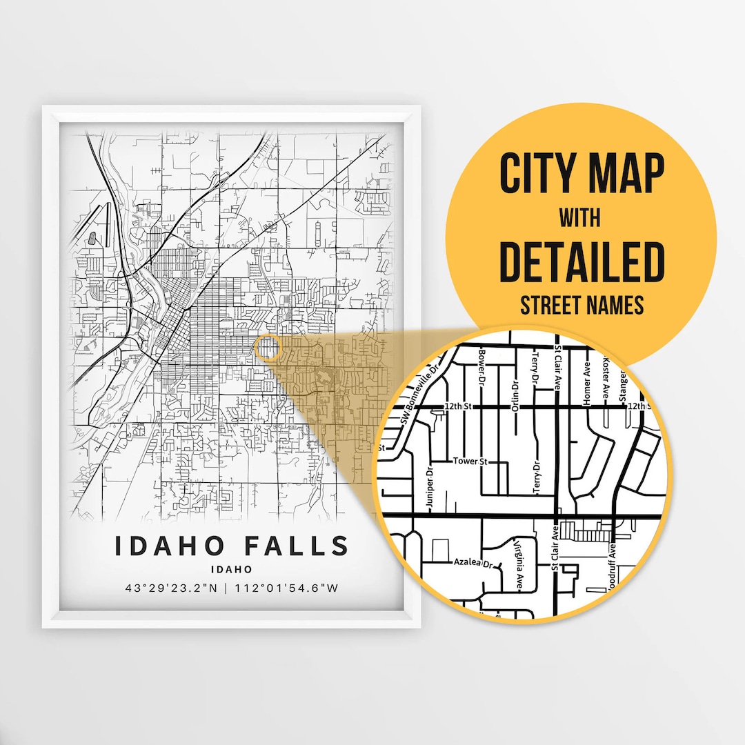 Printable Map of Idaho Falls, USA With Street Names - Instant Download ...