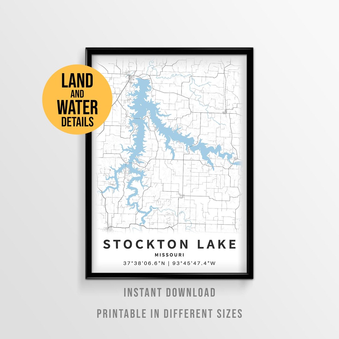 Stockton Lake Map Poster, Printable Missouri Lake House Decor (instant ...