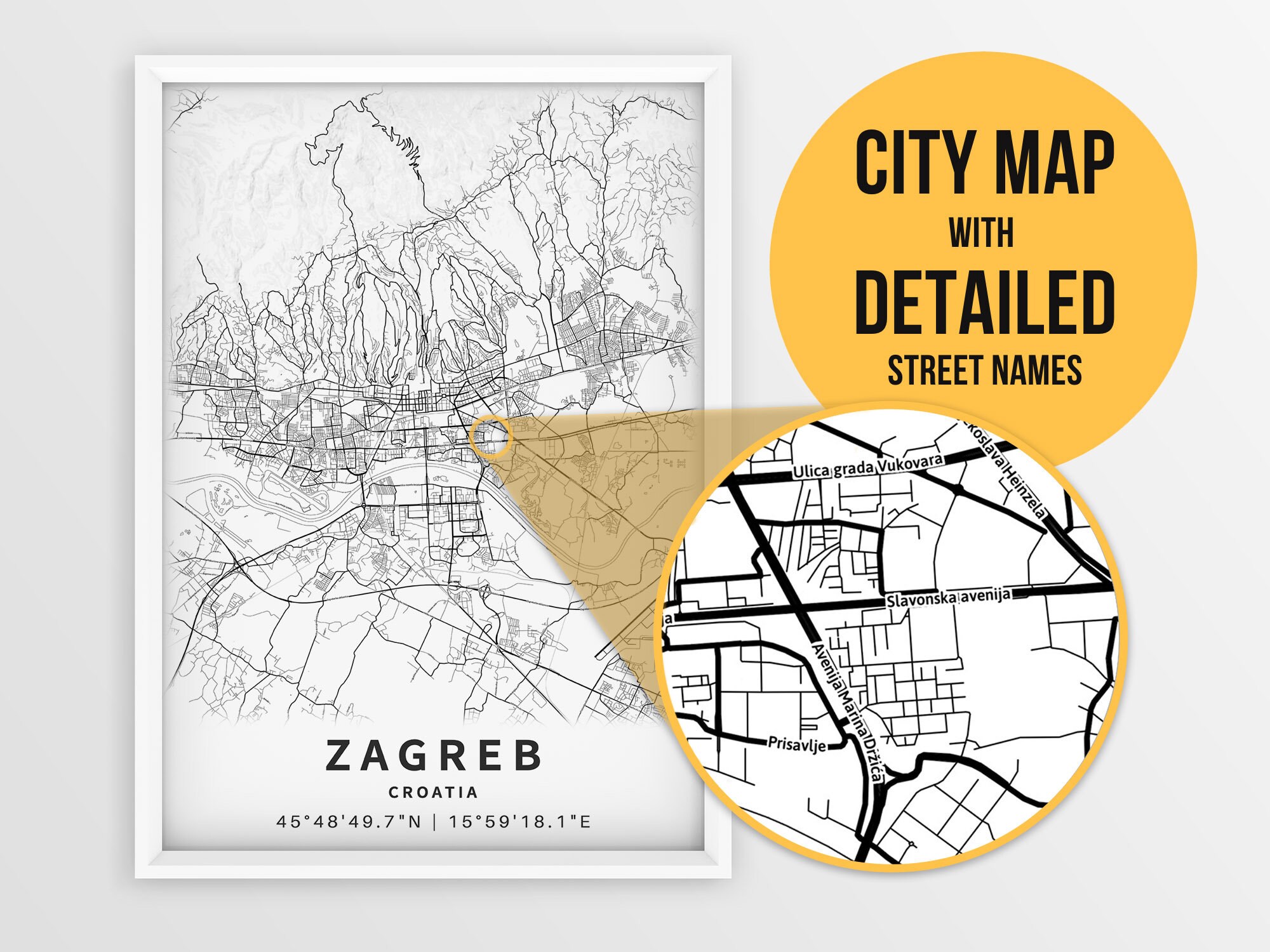 Printable Map of Zagreb Croatia With Street Names Instant - Etsy