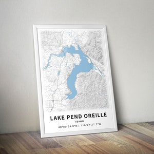 Printable Map of Lake Pend Oreille Idaho, US - Instant Download \ Lake ...