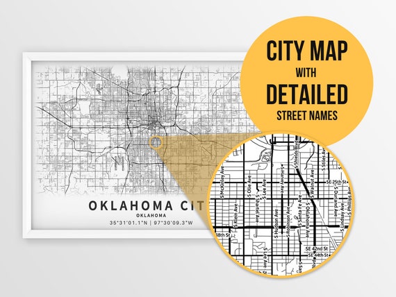 Printable Map of Oklahoma City Oklahoma United States With | Etsy