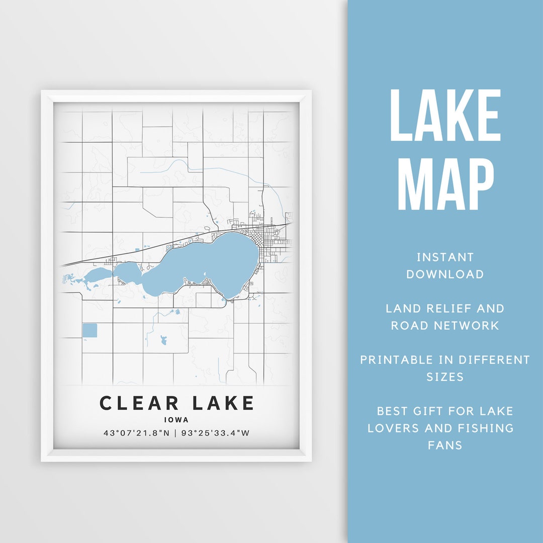 Printable Map of Clear Lake, Iowa, US - Instant Download \ Lake Map ...