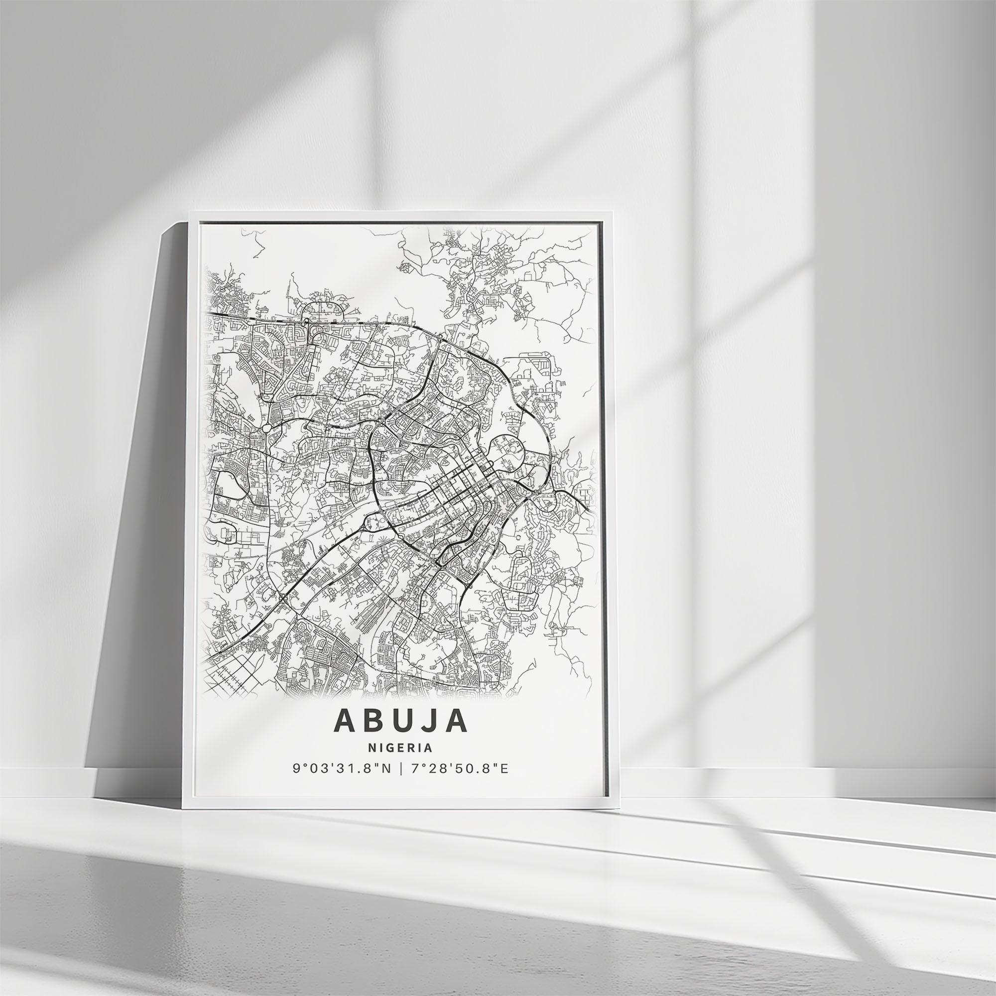 Abuja Nigeria Map With Street Names, Printable Abuja City Poster ...