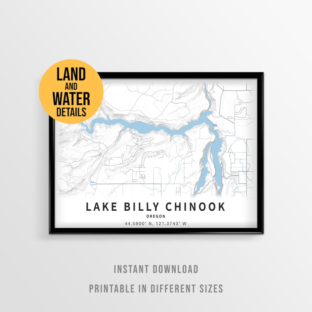 Lake Billy Chinook Map Poster, Printable Oregon Lake House Decor ...