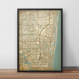 Boca Raton, Florida Vintage Style Map, Printable Florida City Poster ...