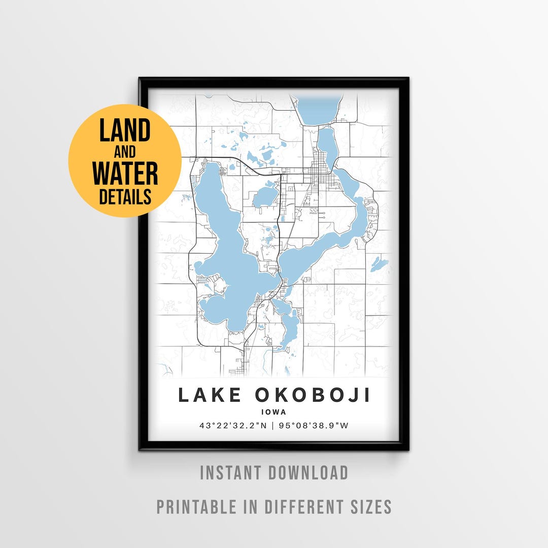 Okoboji Lake Map Poster, Printable Iowa Lake House Decor (instant ...