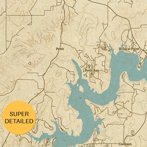 Vintage Style Map Tenkiller Ferry Lake, Oklahoma, USA With City Names ...