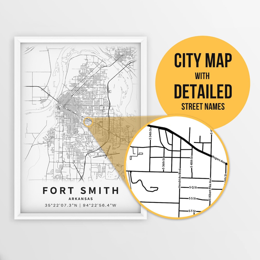 Printable Map of Fort Smith, Arkansas, USA With Street Names - Instant ...