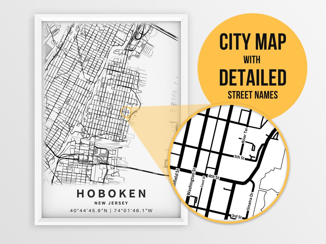 Printable Map of Hoboken New Jersey USA With Street Names - Etsy