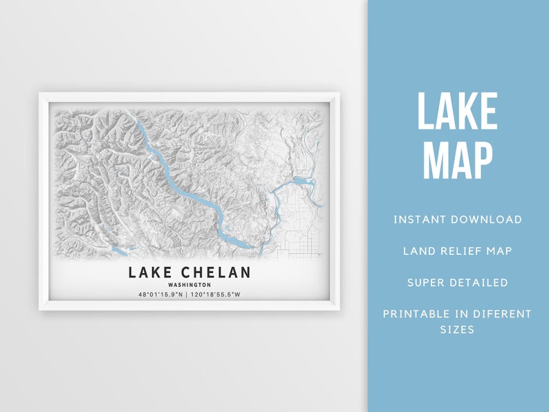 Printable Map of Lake Chelan Washington United States | Etsy