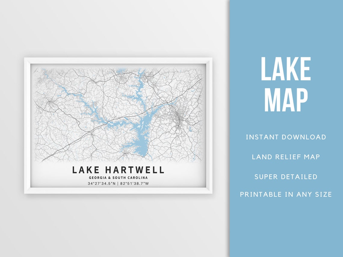Printable Map of Lake Hartwell Georgia and South Carolina | Etsy
