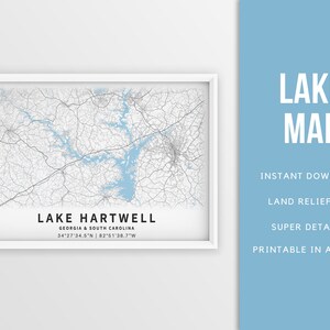 Printable Map of Lake Hartwell Georgia and South Carolina - Etsy