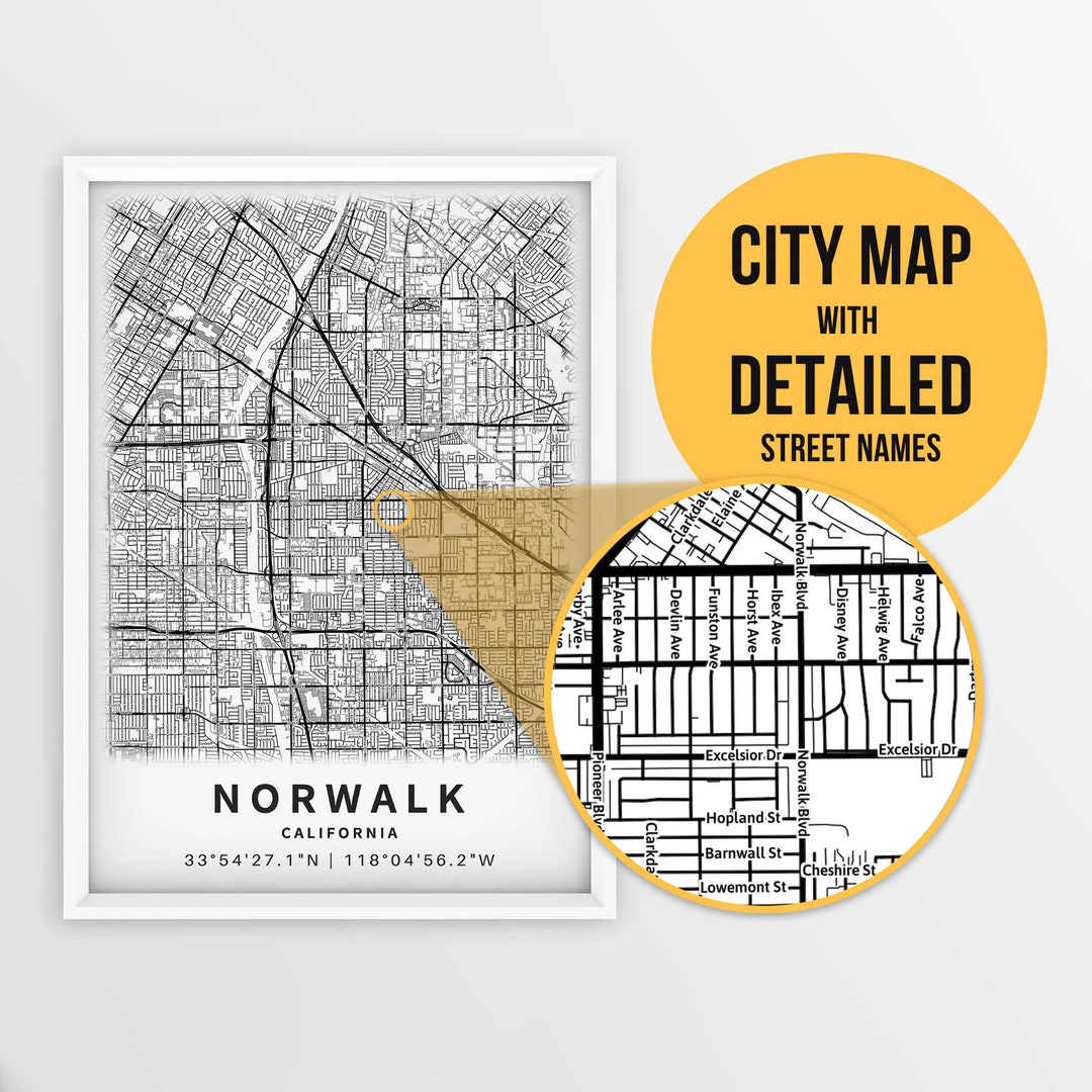 Printable Map of Norwalk, California, USA With Street Names - Instant ...