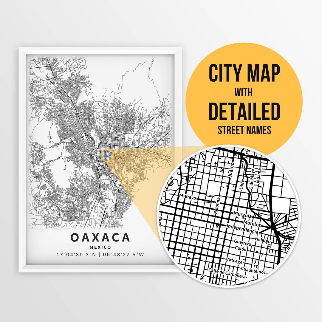 Printable Map of Oaxaca City, Mexico With Street Names - Instant ...