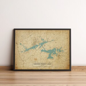 Vintage Style Map of Greers Ferry Lake, Arkansas, USA With City Names ...