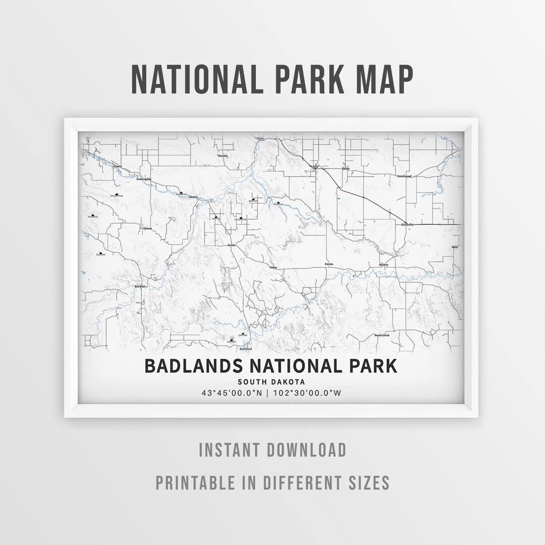Badlands National Park Printable Map, South Dakota Topography Poster ...