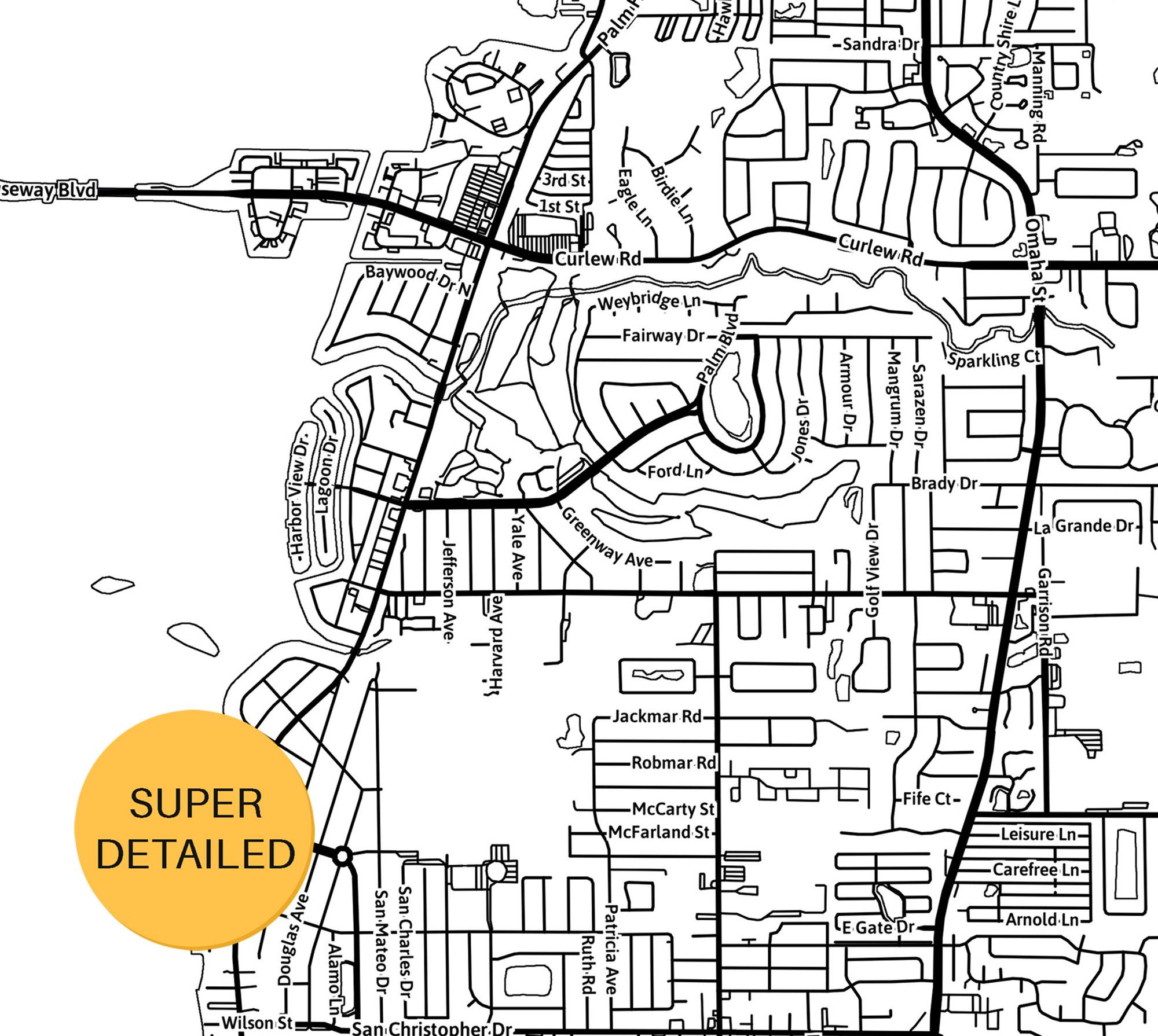 Dunedin Florida Map With Street Names, Printable Dunedin City Poster ...