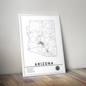 Printable Map of Arizona With City Names and Roads - Instant Download ...