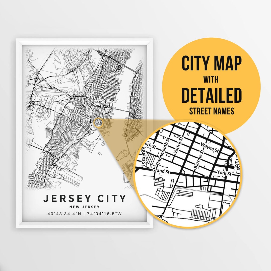 Printable Map of Jersey City, New Jersey, USA With Street Names ...