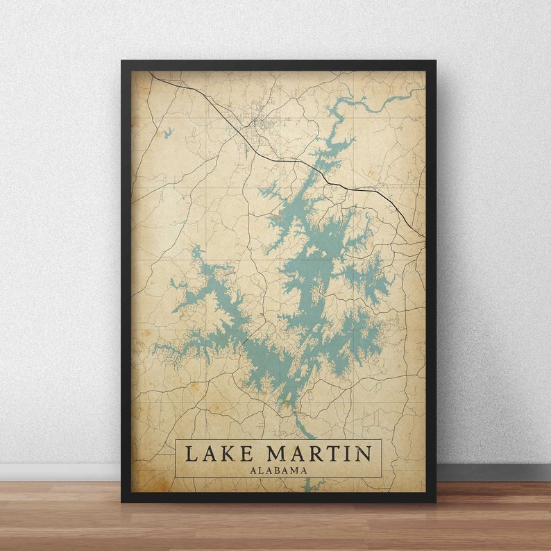 Vintage Style Map of Lake Martin Alabama USA Instant | Etsy