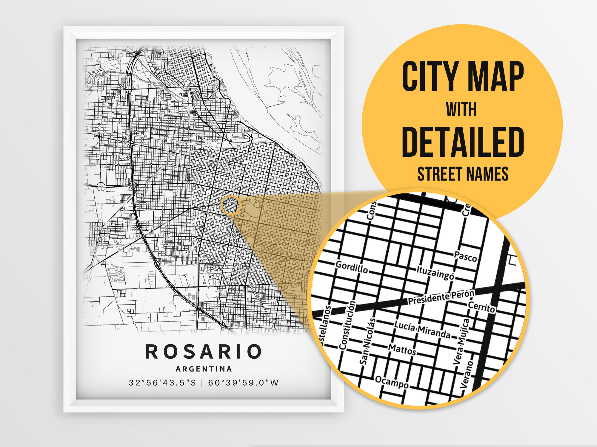 Rosario Map Print Santa Fe Argentina With Street Names - Etsy Canada