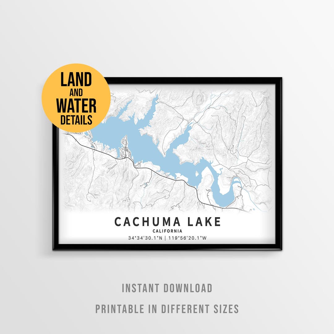 Cachuma Lake Map Poster, California Printable Lake House Decor (instant ...