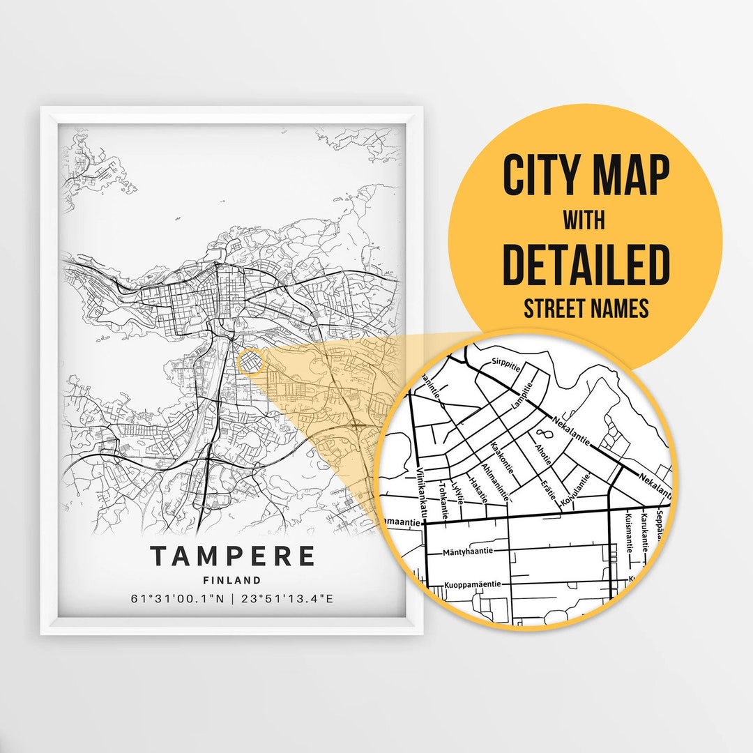 Printable Map of Tampere, Finland With Street Names Instant Download ...