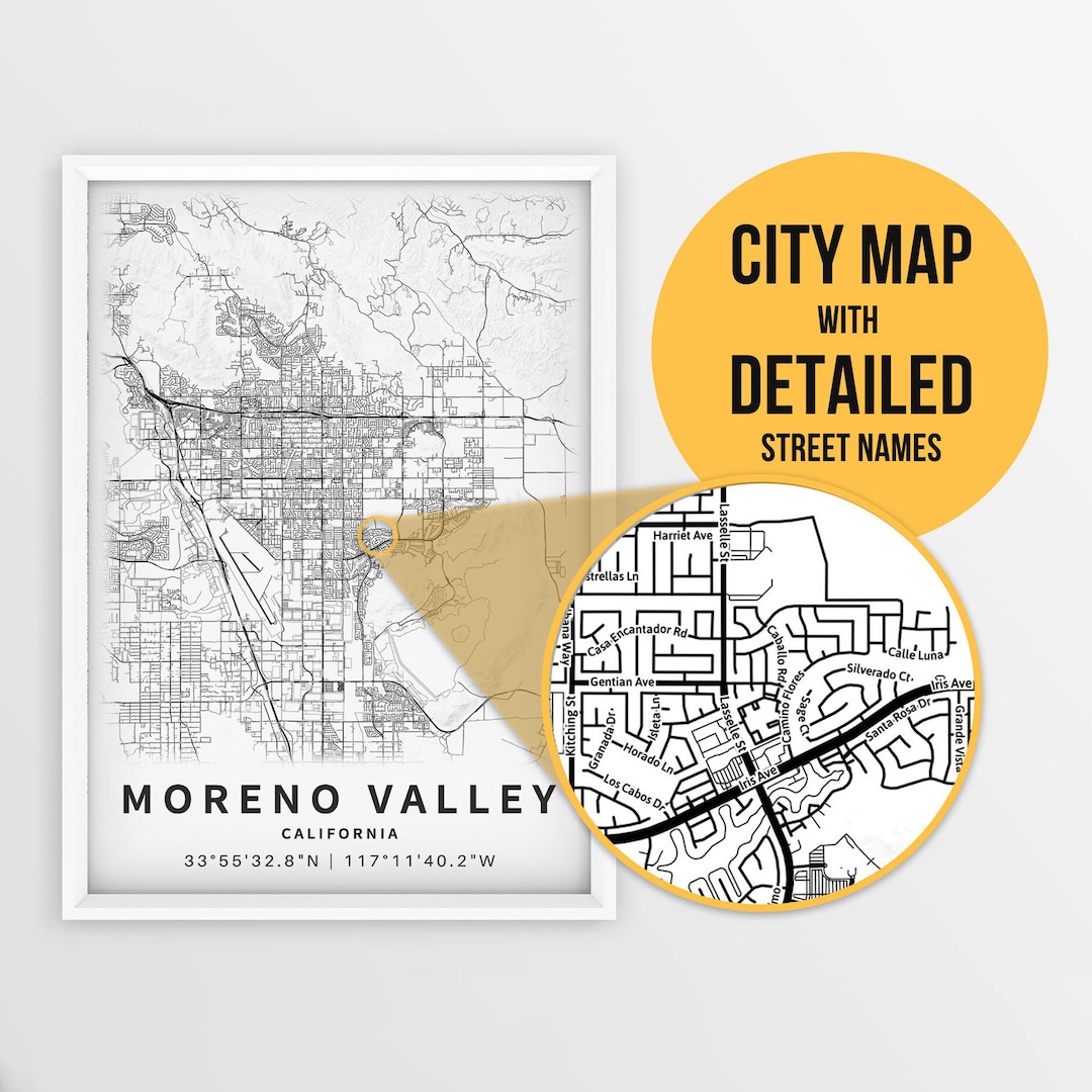 Printable Map of Moreno Valley, California, USA With Street Names ...