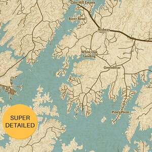 Vintage Style Map of Lake Martin, Alabama, USA With City Names ...
