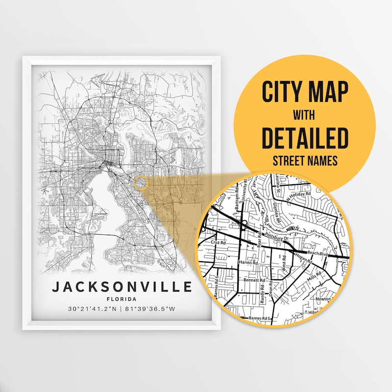 Map of the City of Jacksonville Or - Etsy
