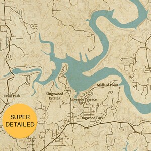 Vintage Style Map of Lake Norfork, Arkansas, USA With City Names ...
