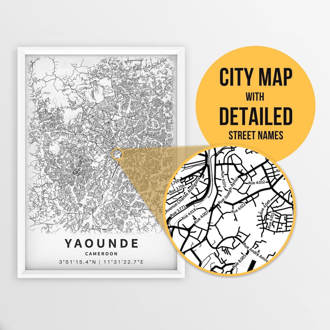 Printable Map of Yaounde, Cameroon With Street Names - Instant Download ...