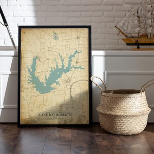Vintage Style Map of Lake Ray Roberts, Texas, USA With City Names ...