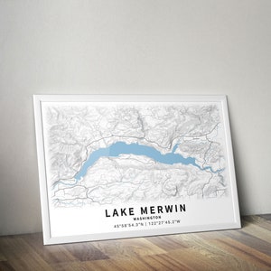 Printable Map of Lake Merwin, Washington, US - Instant Download \ Lake ...