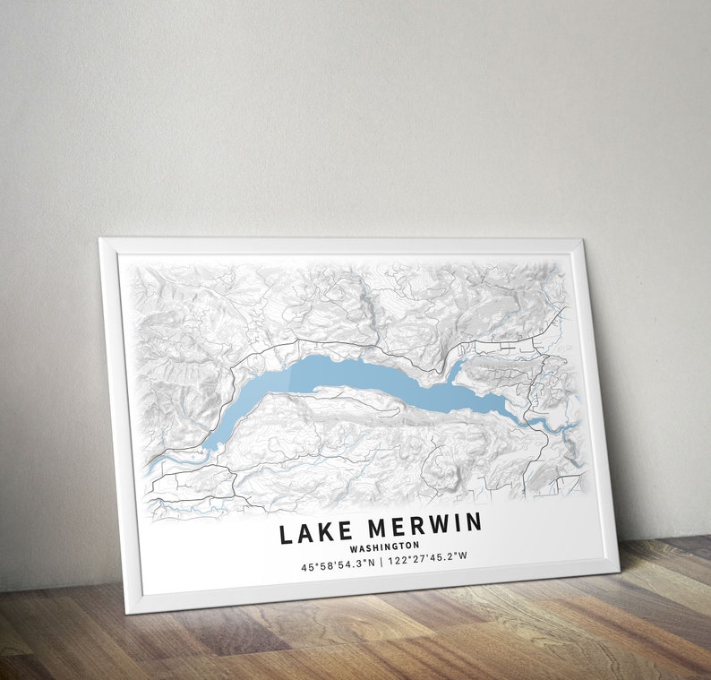 Printable Map of Lake Merwin, Washington, US - Instant Download \ Lake ...