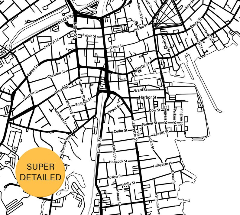 Printable Map of Salem, Massachusetts, USA With Street Names - Instant ...