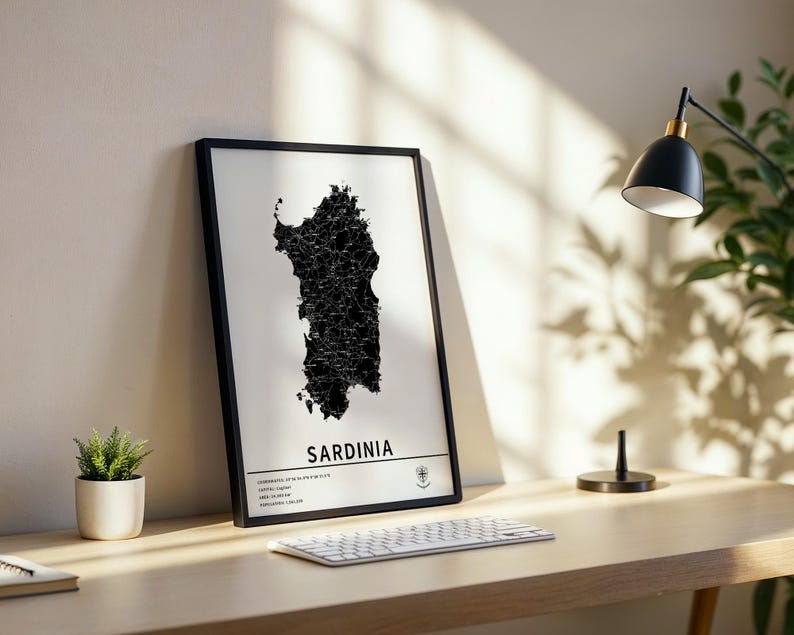 Sardinia Map Poster, Printable Italy Road Map With City Names (instant ...