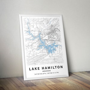 Printable Map of Lake Hamilton, Arkansas, US - Instant Download \ Lake ...
