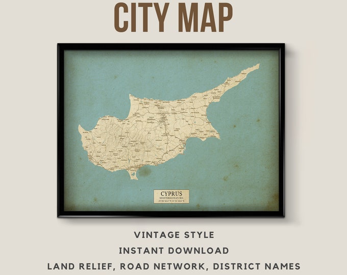 Vintage Historical Map of Cyprus, Vintage Historic Map Print of the ...