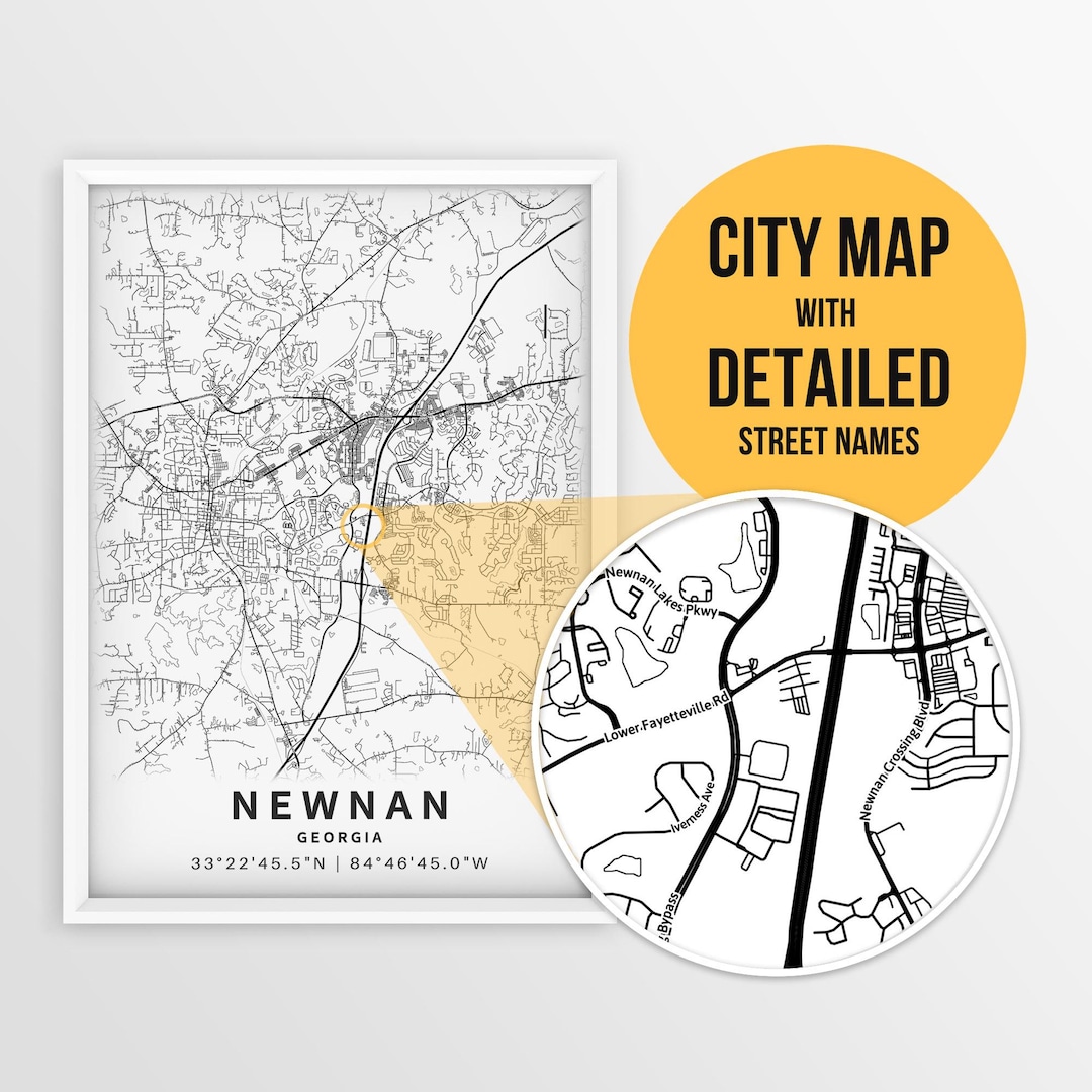 Printable Map of Newnan, Georgia, USA With Street Names - Instant ...