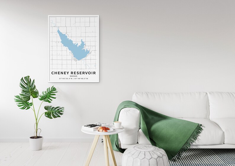Printable Map of Cheney Reservoir Kansas United States - Etsy