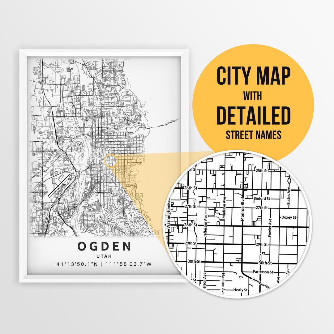 Printable Map of Ogden, Utah, USA With Street Names - Instant Download ...