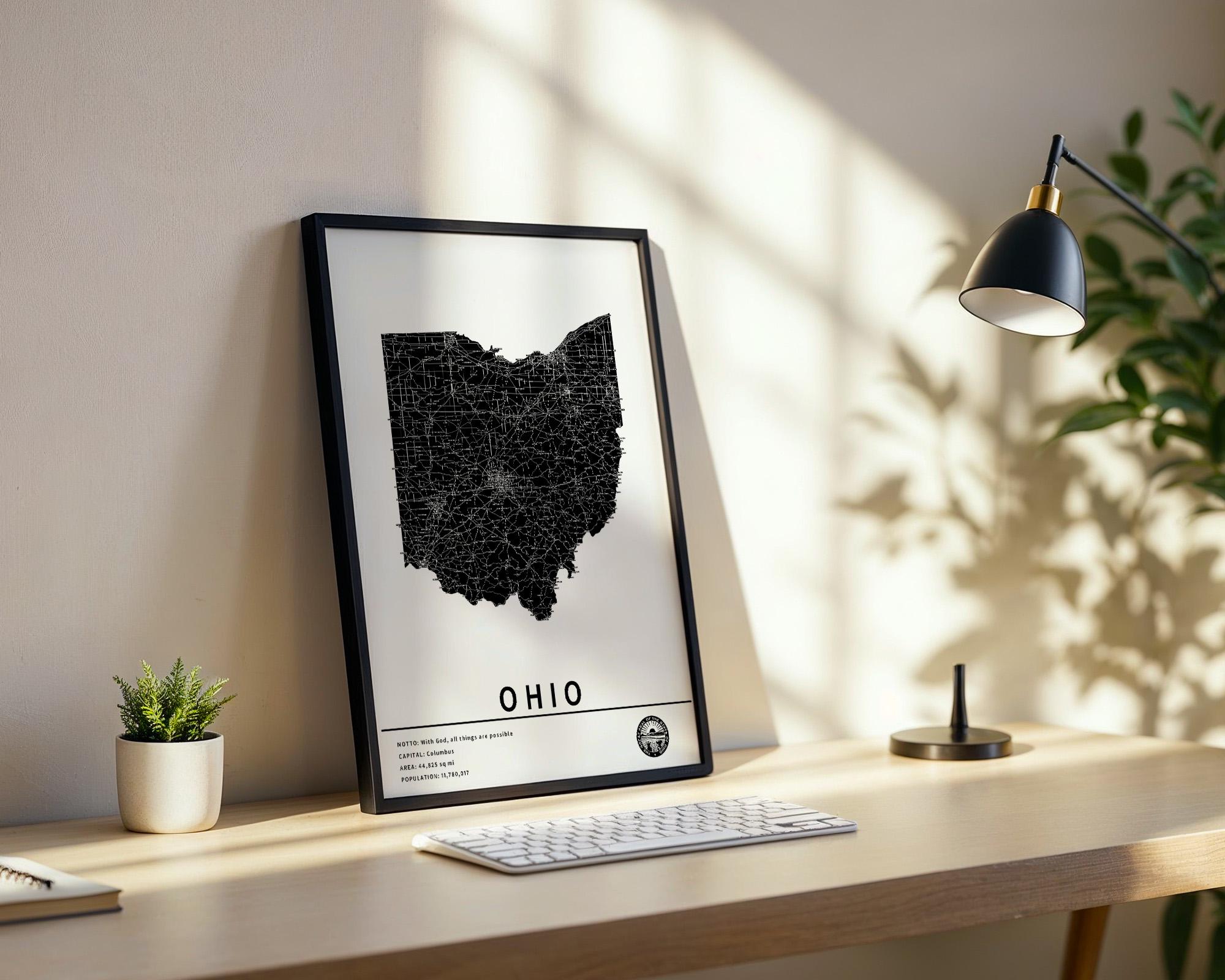 Ohio Map Poster, Printable USA Road Map With City Names (instant ...