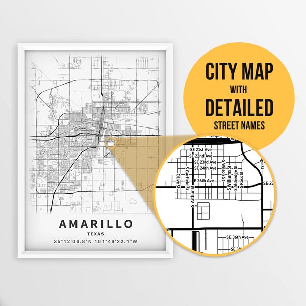 Amarillo Texas on a Map - Etsy