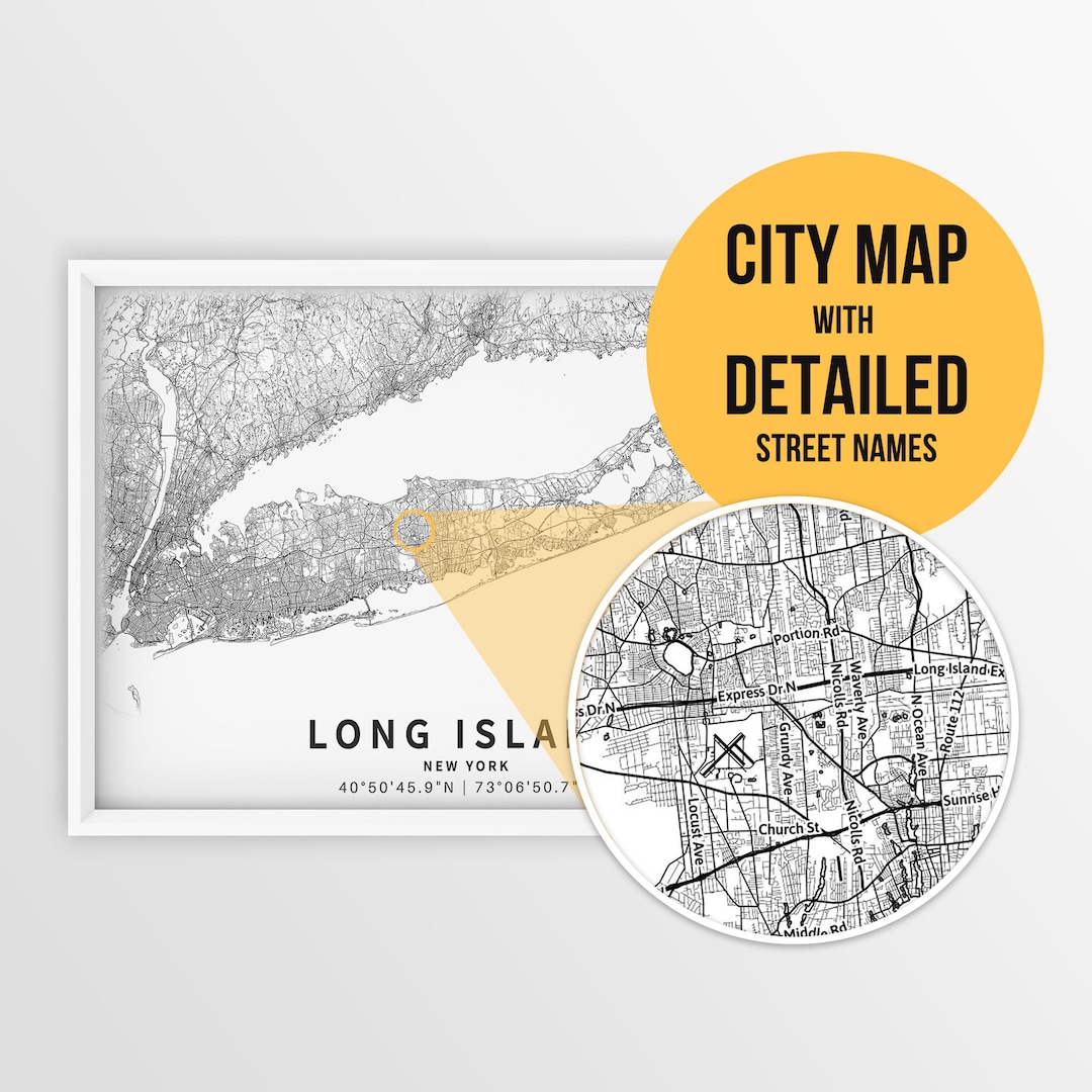 Printable Map of Long Island, New York, USA With Street Names Instant ...