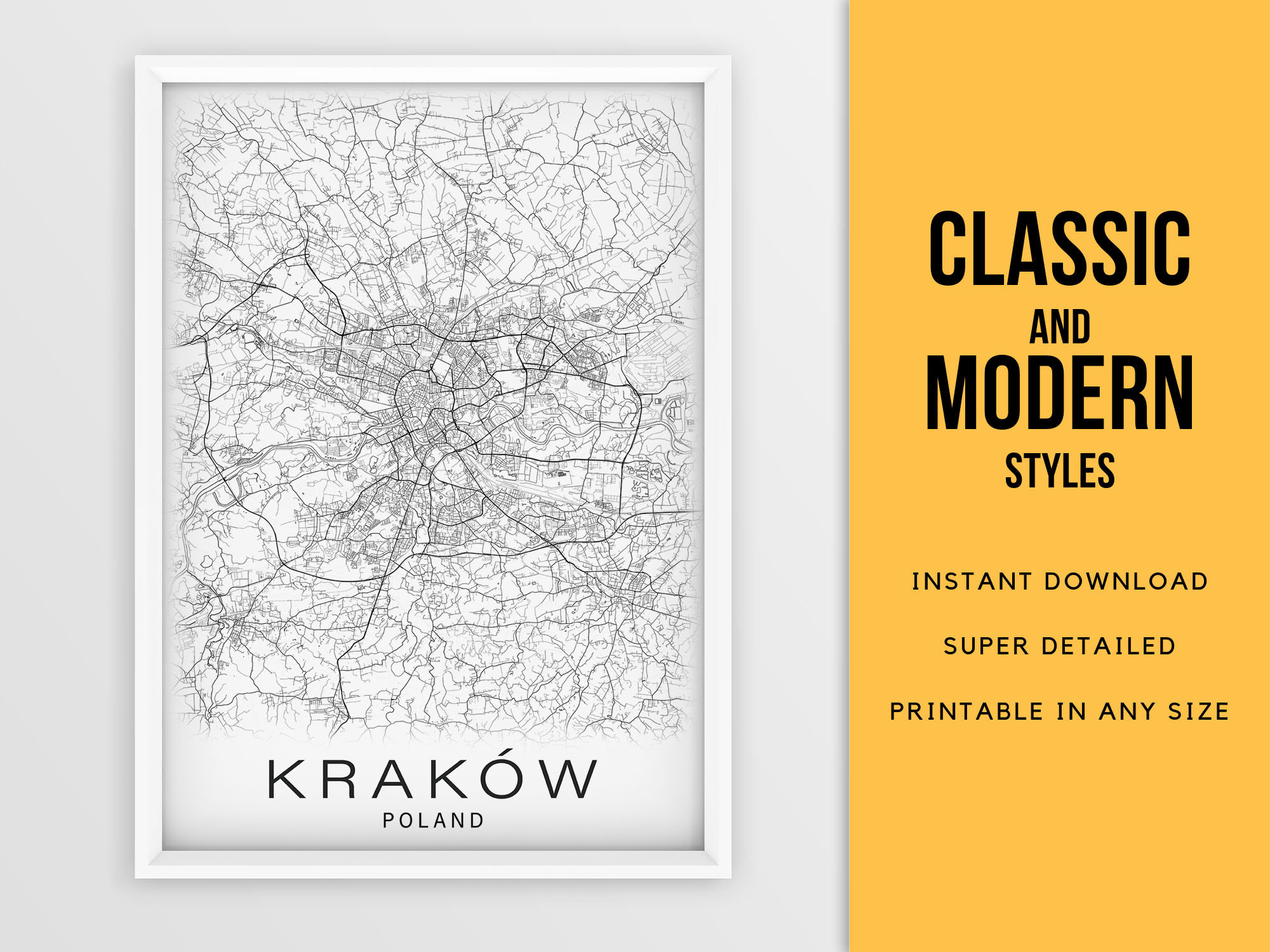 Printable Map of Krakow Poland Kraków Cracow City Street | Etsy