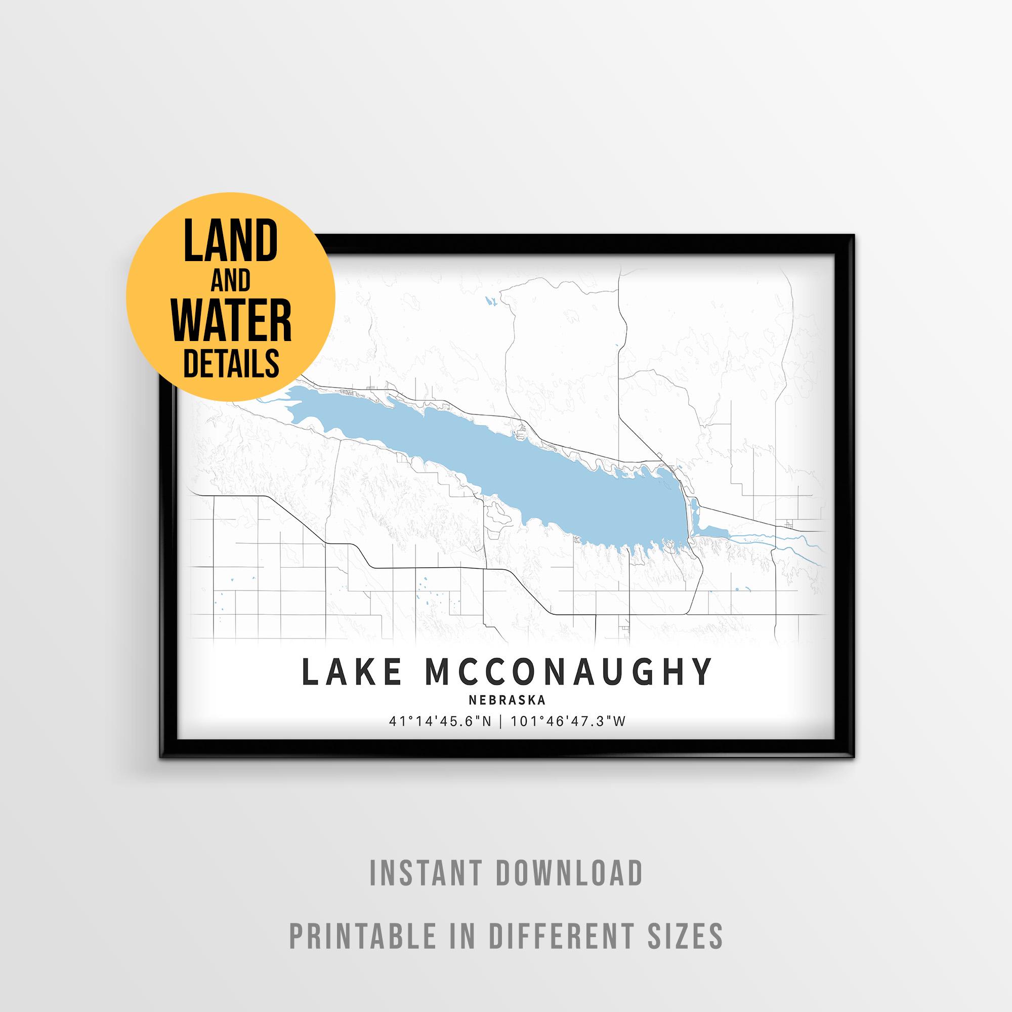 Lake Mcconaughy Map Poster, Nebraska Printable Lake House Decor ...