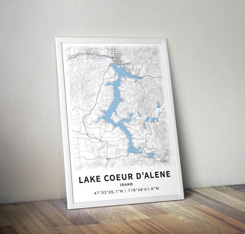 Printable Map of Lake Coeur D'alene Idaho United States - Etsy